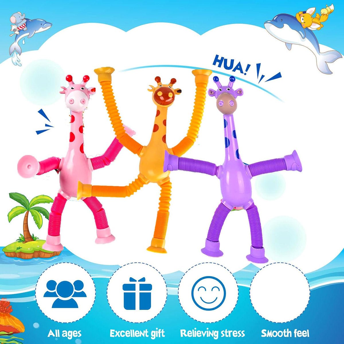 2 Pcs Giraffe Telescopic Sucker Pop Shape Changing Fidget Toys Kids ...